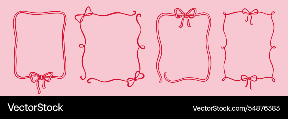 Bow frame ribbon border vintage hand drawn set Vector Image