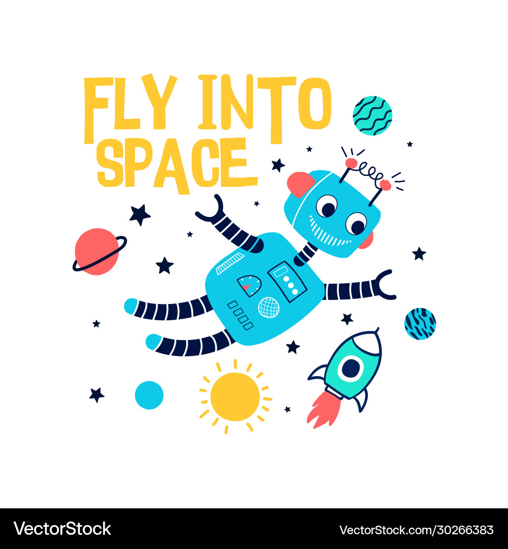 Hand drawing print design space and robot Vector Image