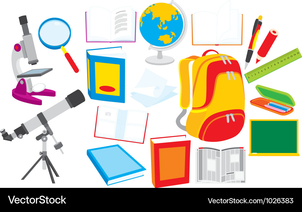 School objects Royalty Free Vector Image - VectorStock