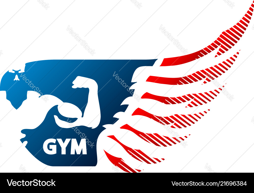Bodybuilder and wing symbol Royalty Free Vector Image