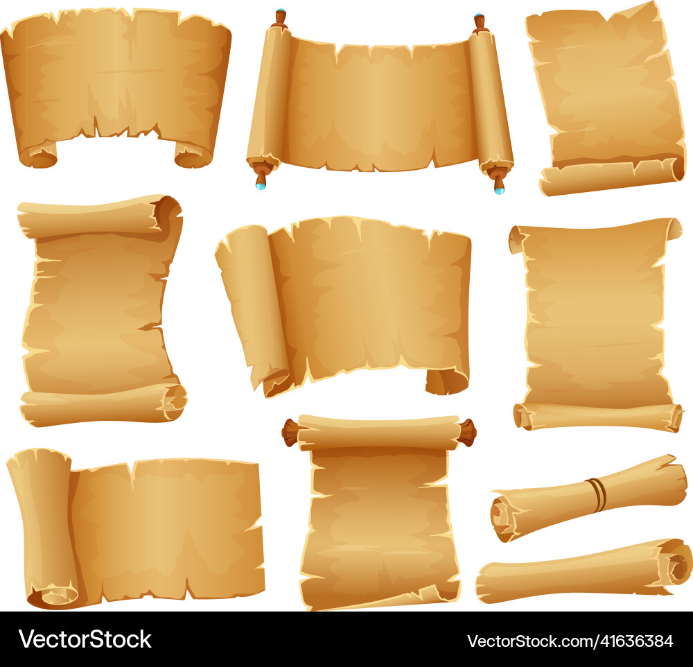 Cartoon scrolls old parchment paper ancient Vector Image