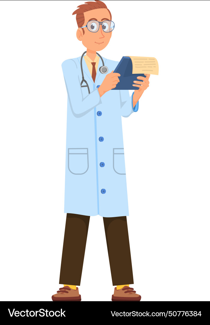 Doctor cartoon character man in lab coat read Vector Image