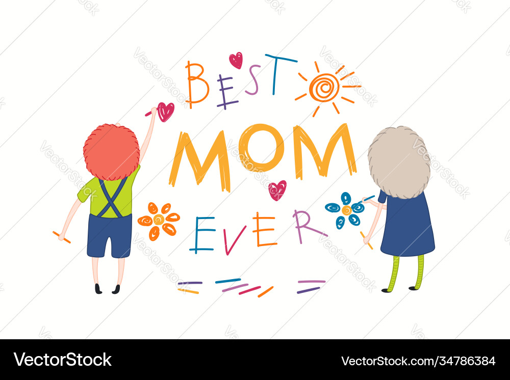 Mothers day card with kids drawing Royalty Free Vector Image