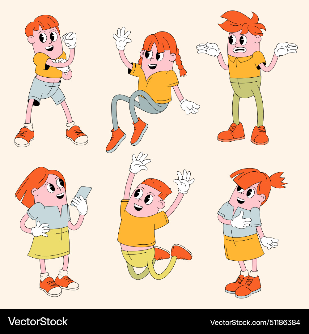 Set of 70s groovy comic characters Royalty Free Vector Image