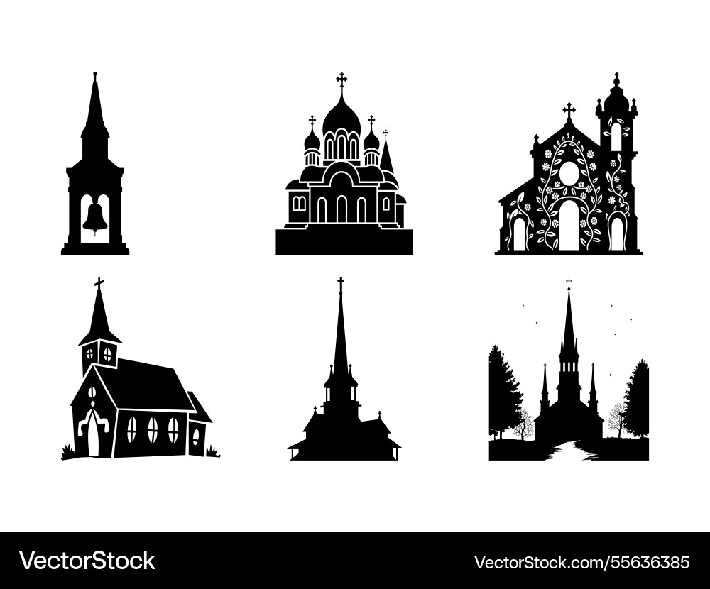 Church silhouette set religious clipart Royalty Free Vector