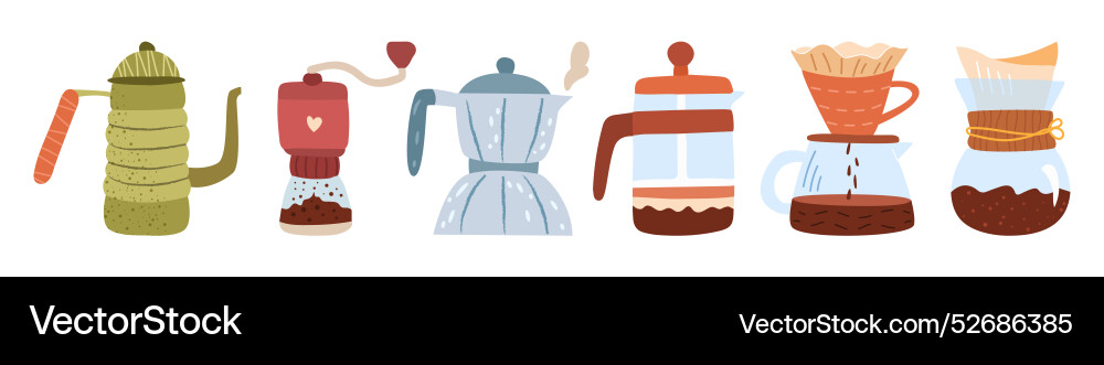 Coffee brew and grinder machines with filter Vector Image