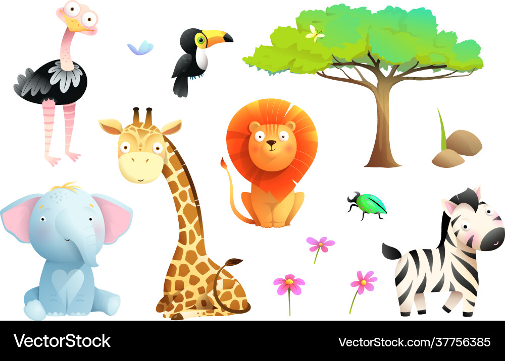 Colorful Safari Animals Clipart Royalty Free Vector Image