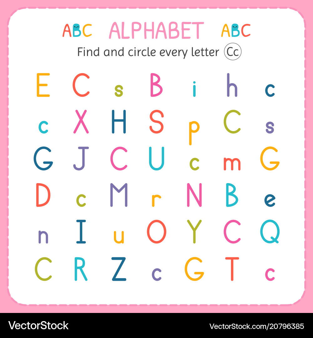 Find and circle every letter c worksheet Vector Image