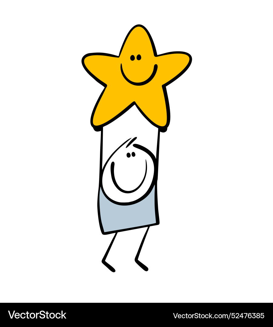 Funny cartoon stickman holds his hands high Vector Image