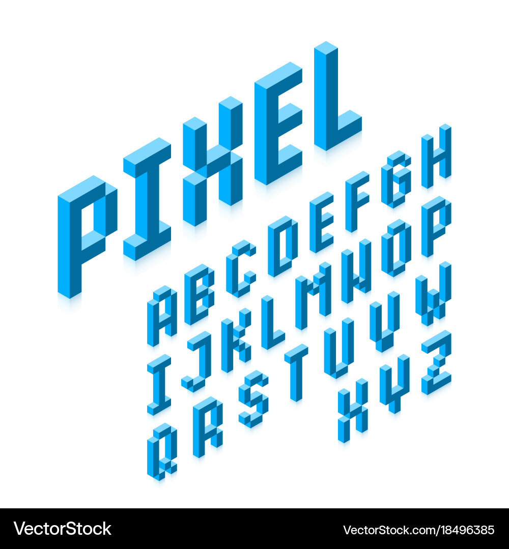 Isometric 3d pixel font three-dimensional Vector Image