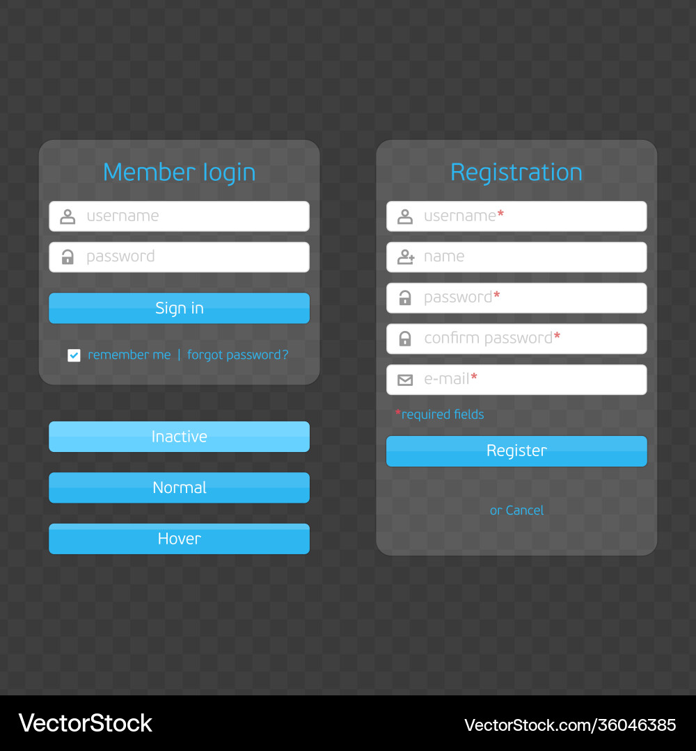 Modern registration and login form Royalty Free Vector Image