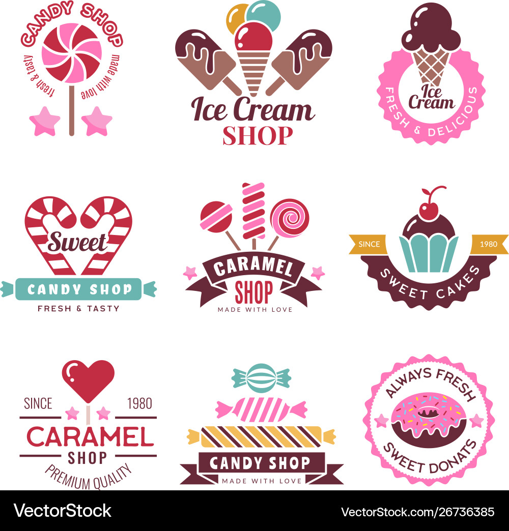 Sweets logo badges for candy shop confectionery Vector Image
