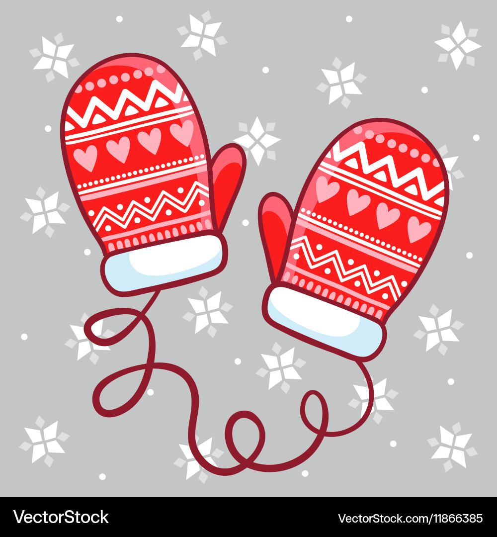 Winter mittens in children Royalty Free Vector Image