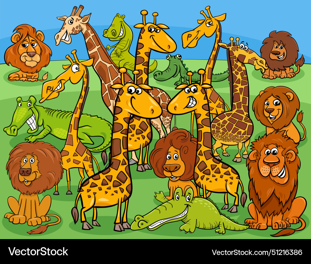 Cartoon wild animals comic characters group Vector Image