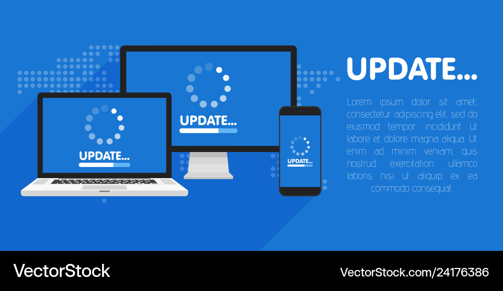 Computer laptop and smartphone with update Vector Image