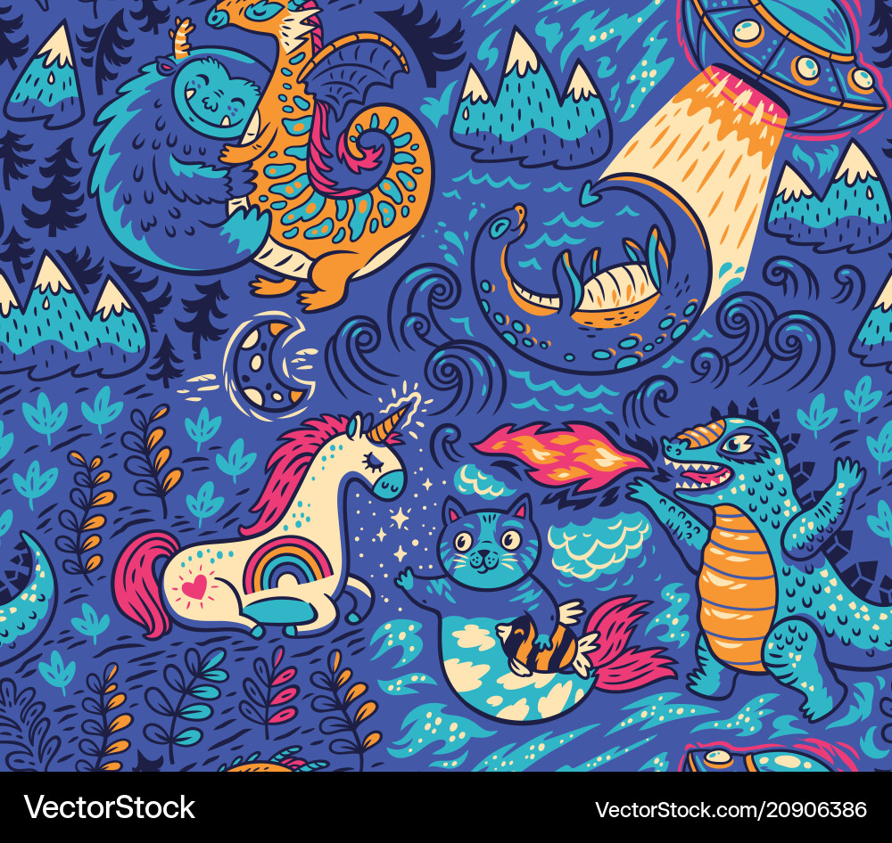 Fantastic Animals Pattern Royalty Free Vector Image