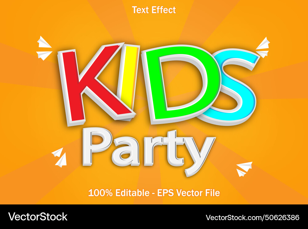 Kids party editable text effect 3d emboss style Vector Image