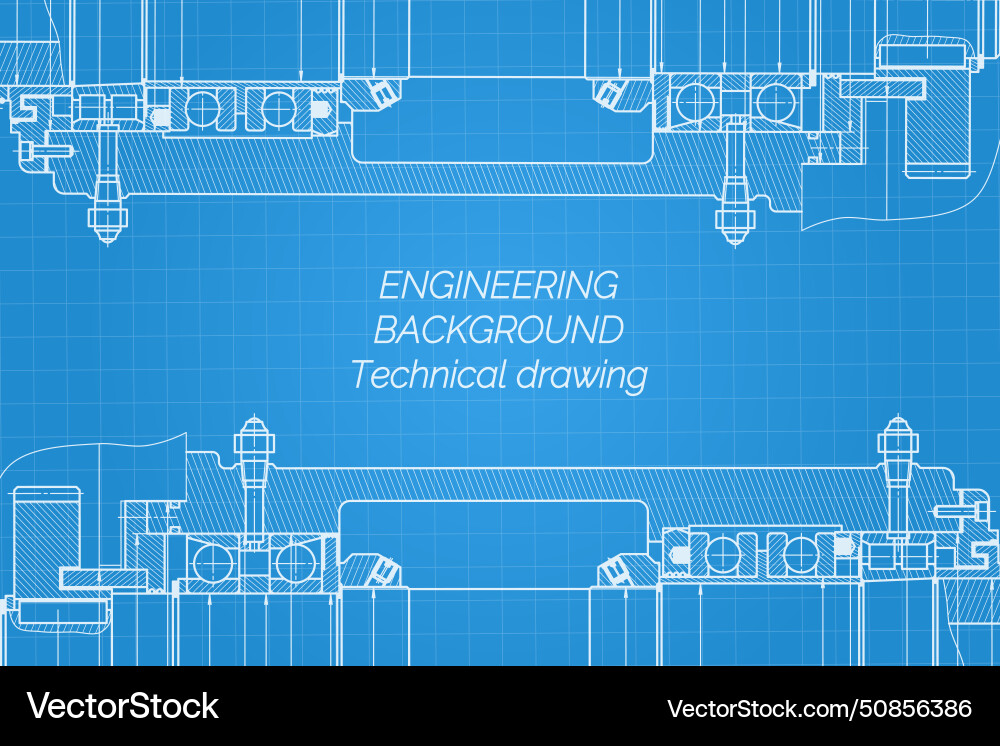 Mechanical engineering drawings on blue background