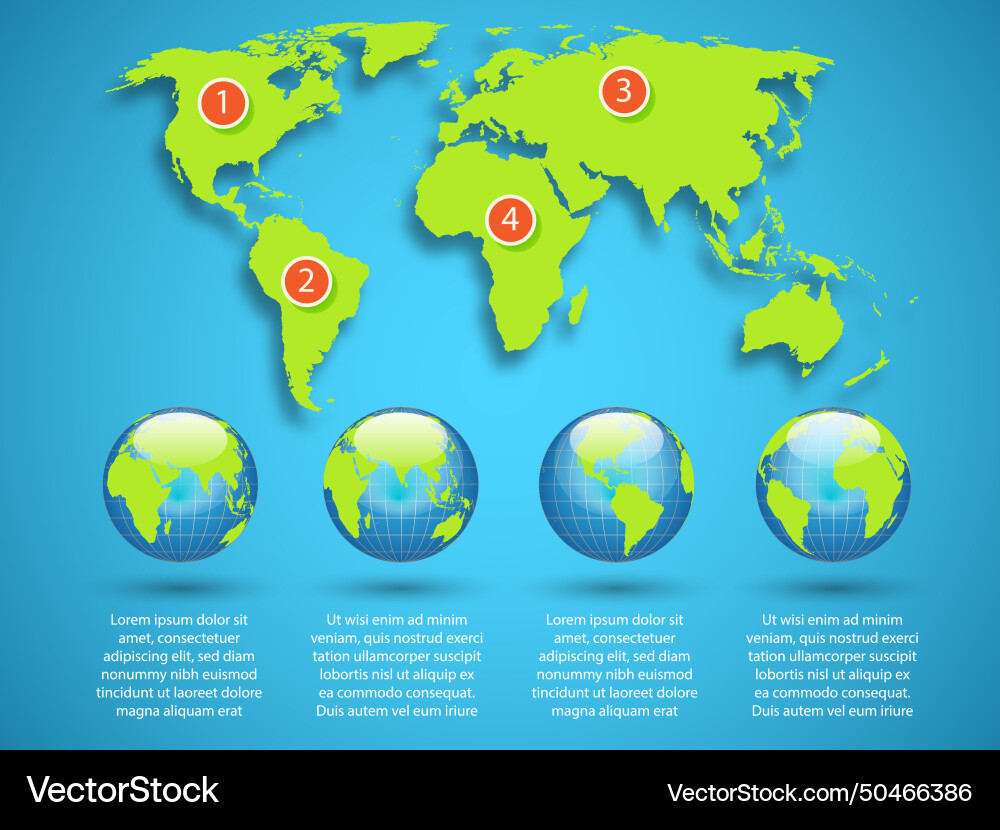 World map with globe infographic template Vector Image
