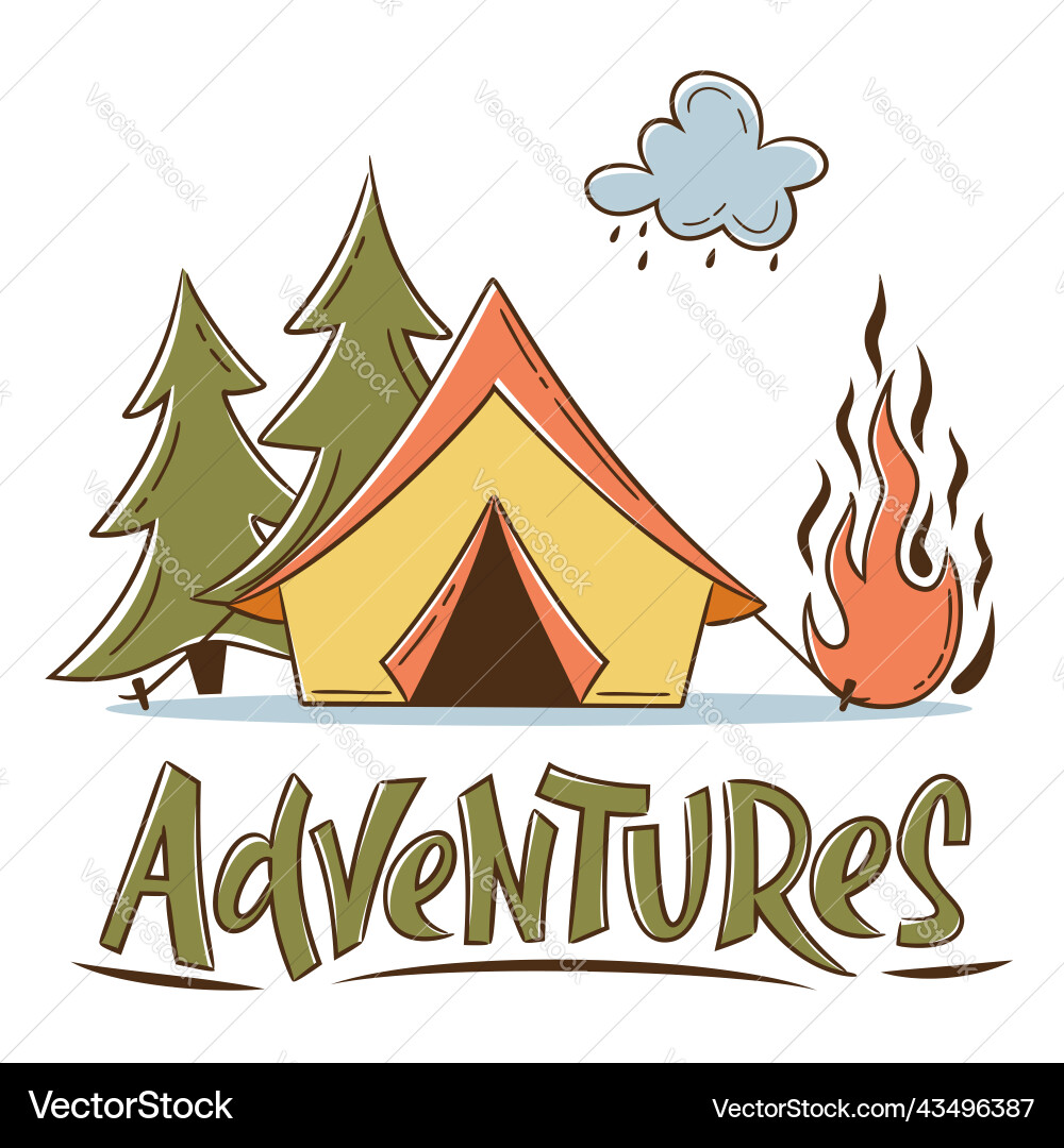Adventures concept with camping tent forest Vector Image