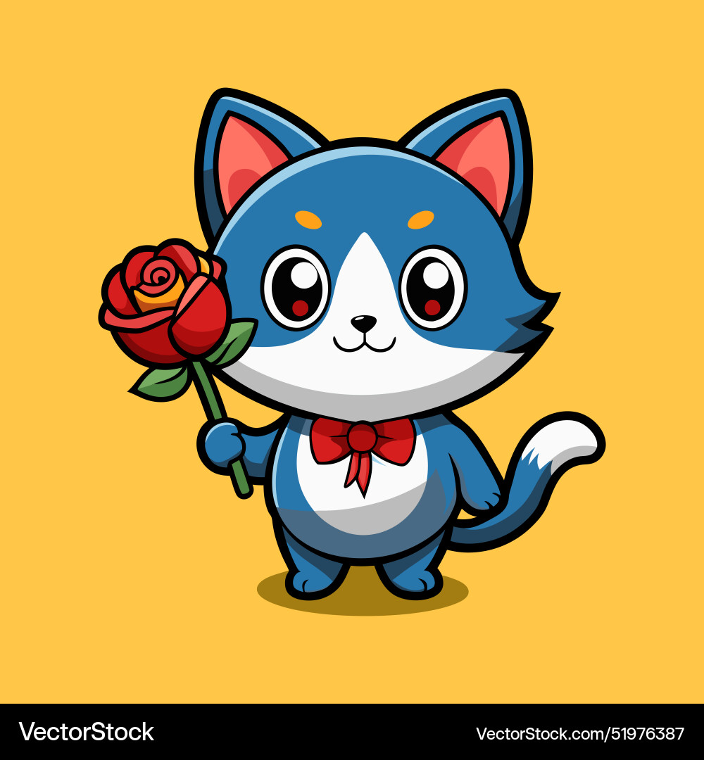Cat with rose flower Royalty Free Vector Image