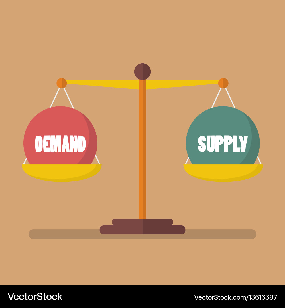 Demand and supply ball balance on the scale Vector Image