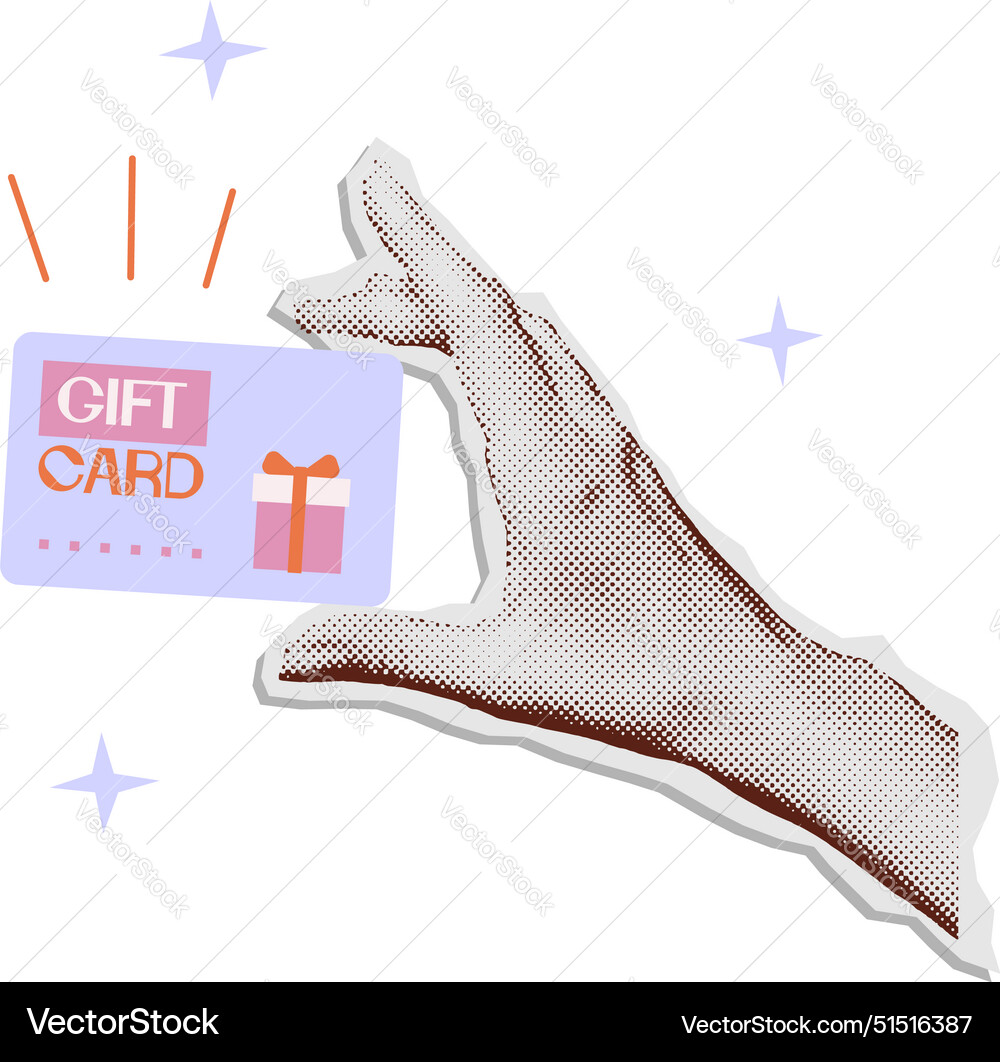 Hand holding gift card colorful halftone mixed Vector Image