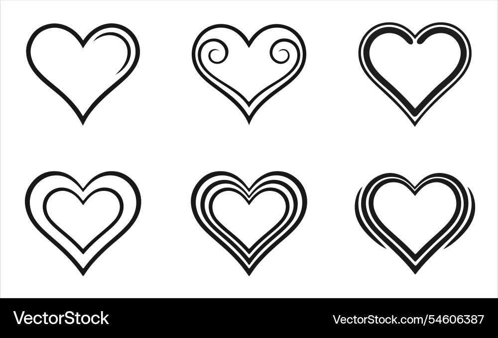 Heart shapes line art Royalty Free Vector Image