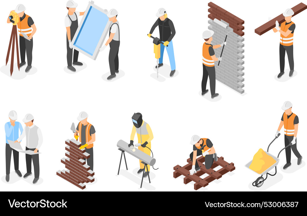 Isometric builders construction workers painting Vector Image Isometric builders construction workers painting Vector Image