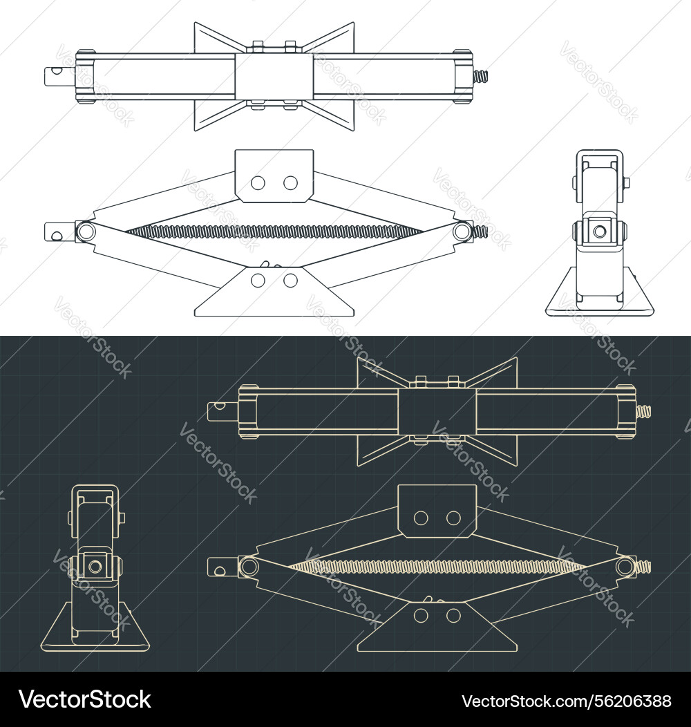 Car scissor jack lift blueprints Royalty Free Vector Image
