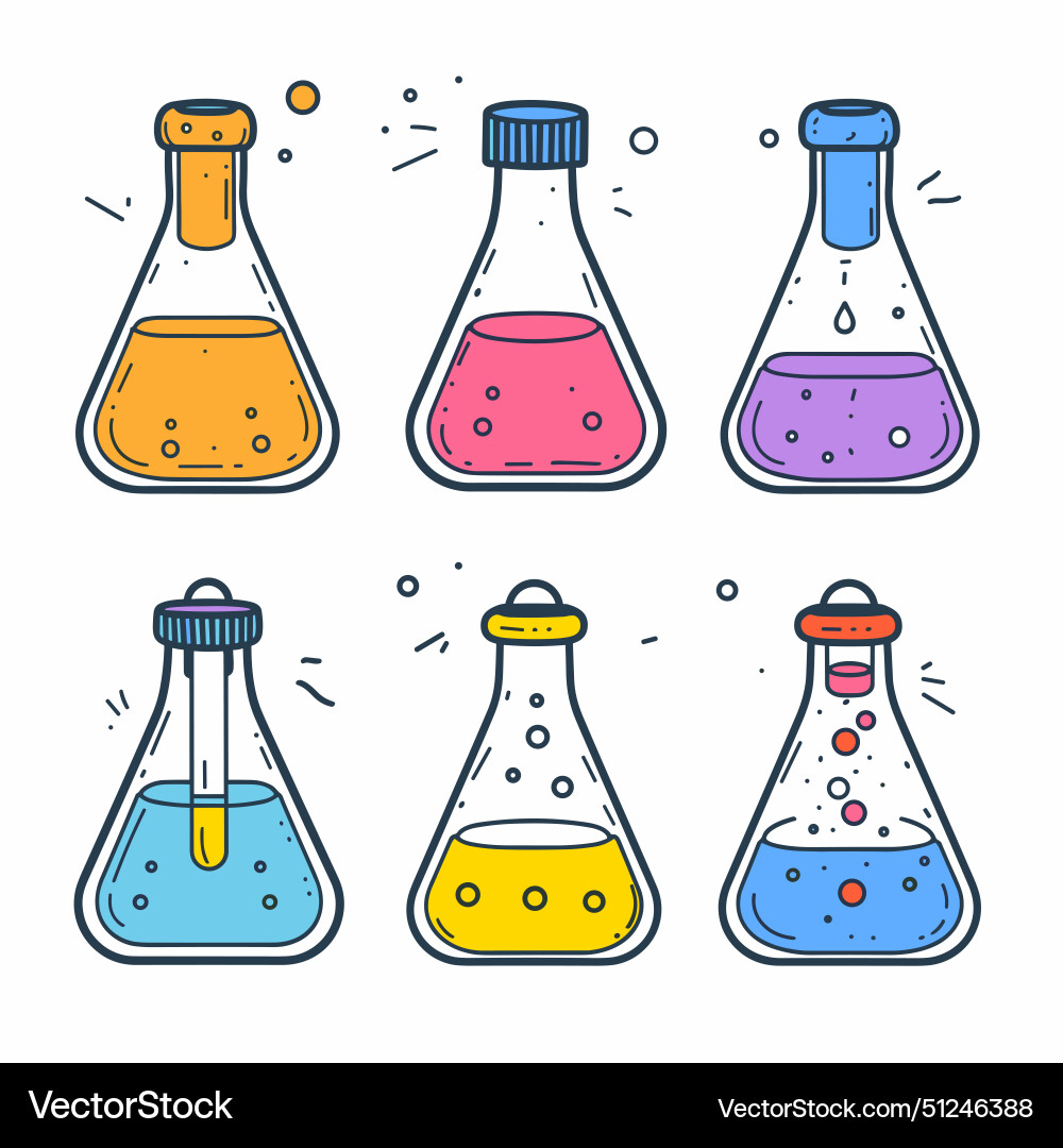Colorful science beakers filled different Vector Image