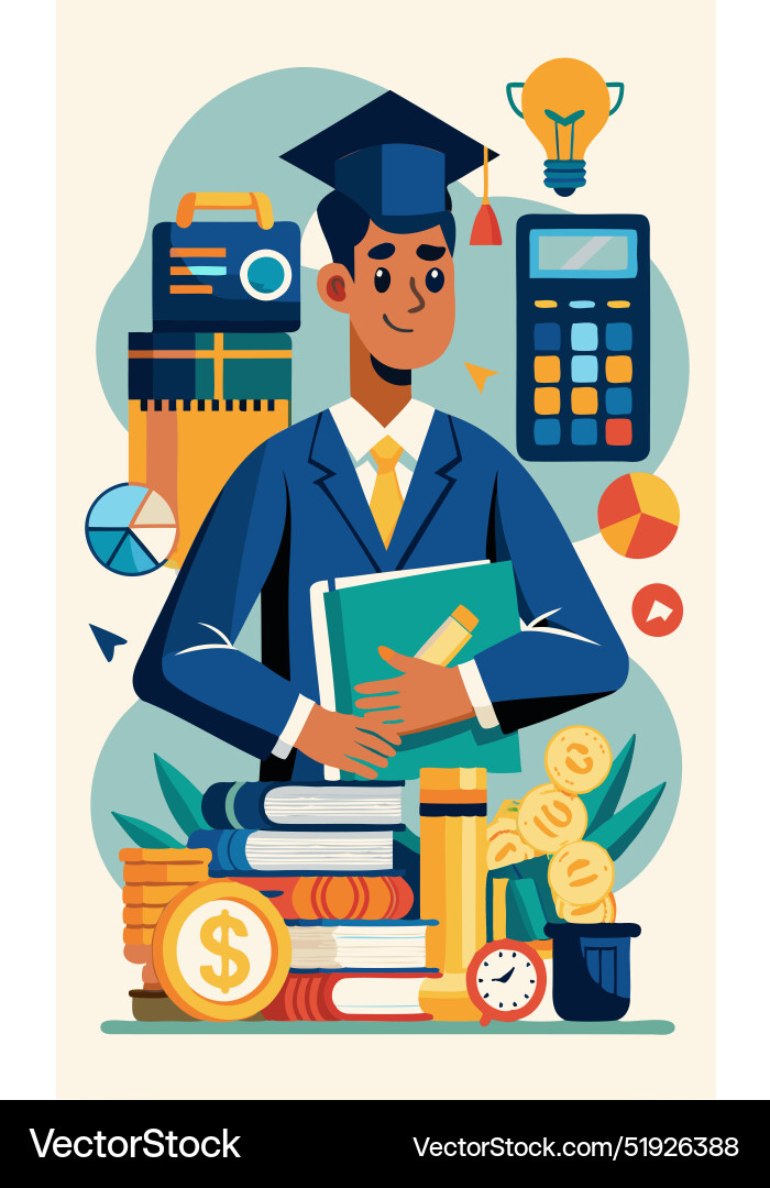 Graduate student managing finances Royalty Free Vector Image