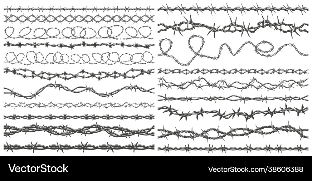 Razor wire silhouettes barbed metallic Royalty Free Vector