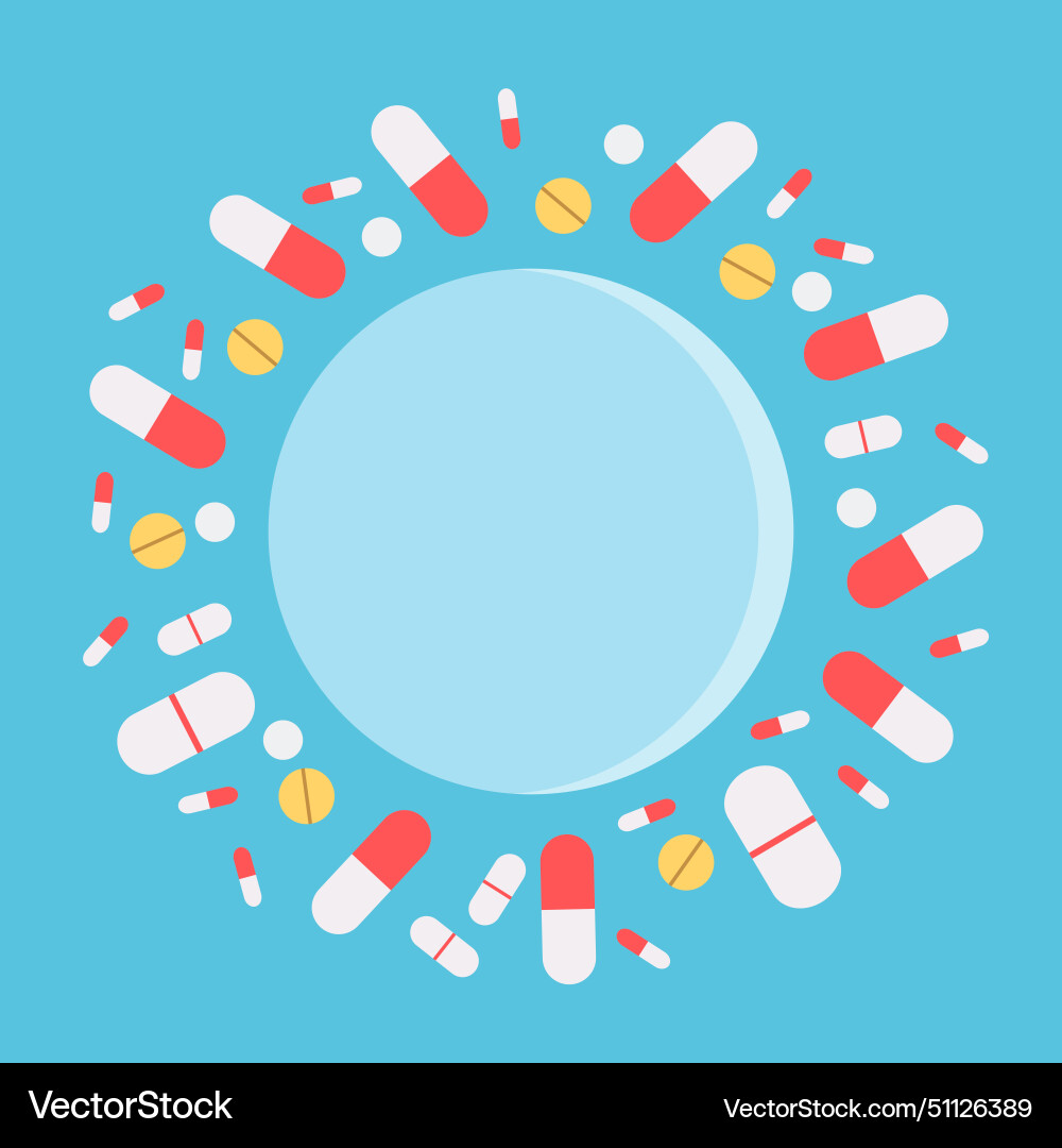Circle frame background with drugs medicine pill Vector Image