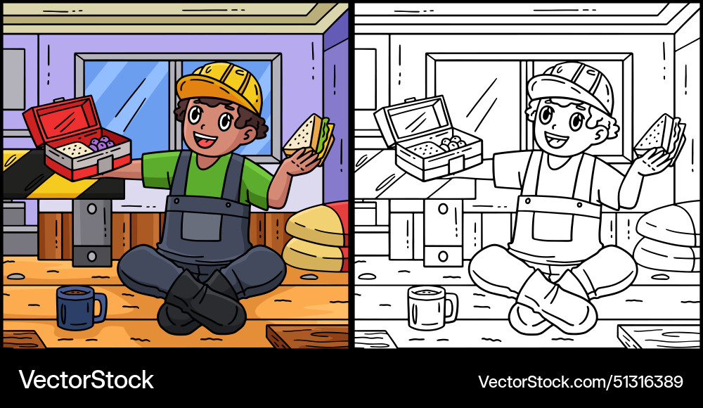 Construction worker eating lunch Royalty Free Vector Image