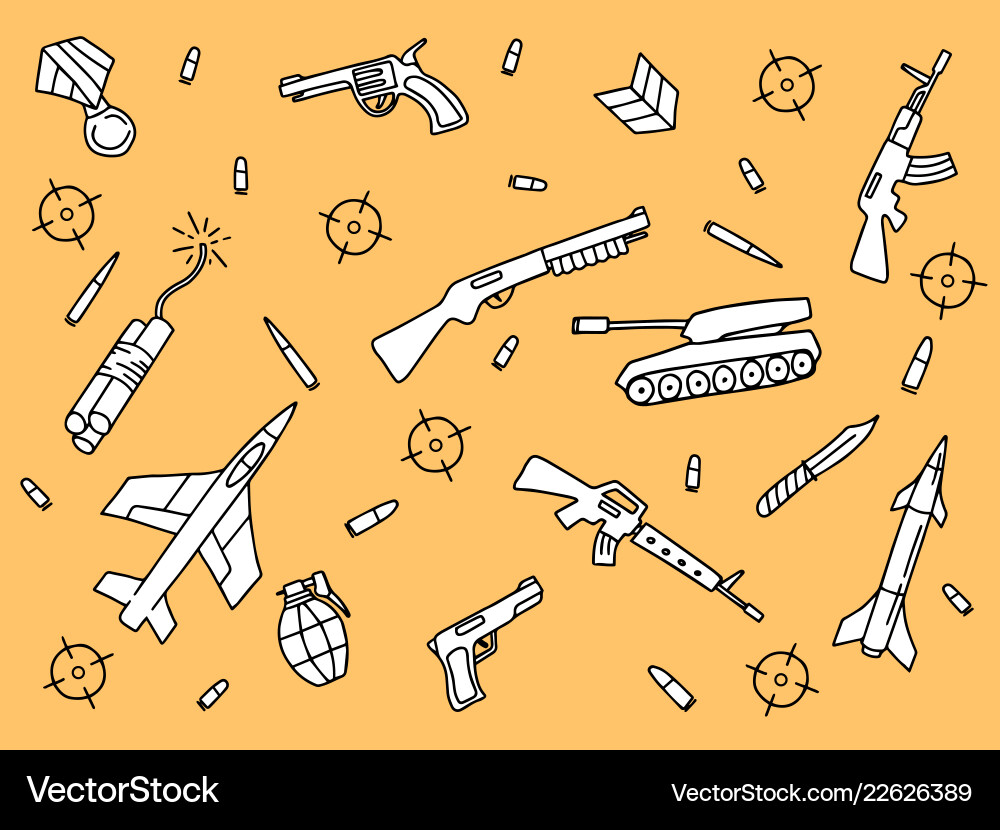 Doodle art military object riffle shotgun Vector Image