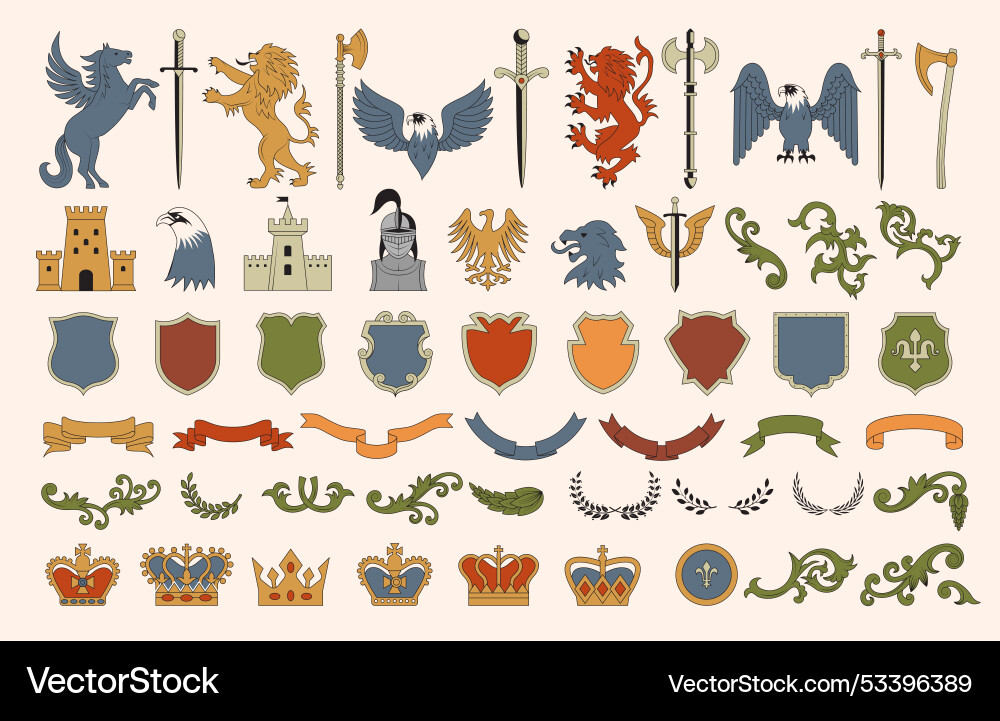 Heraldic elements collection for badges Royalty Free Vector