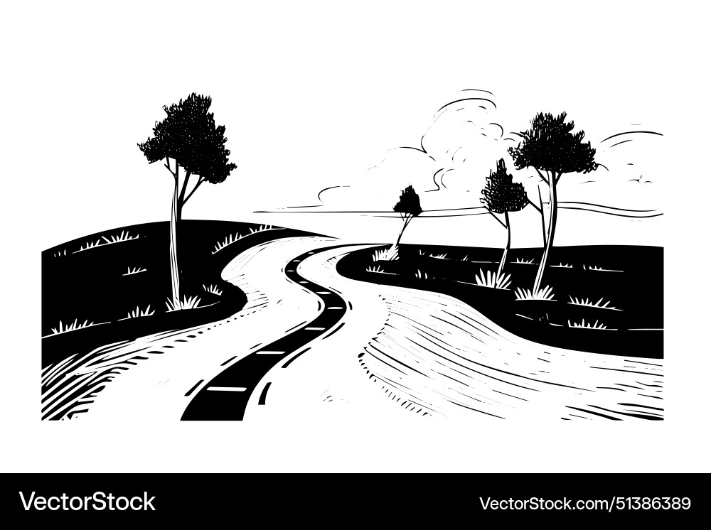Simple road hand drawn ink sketch highway Vector Image