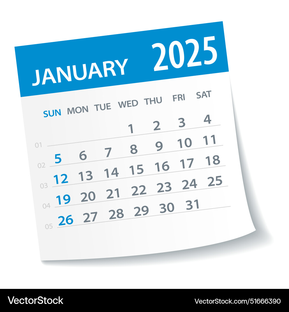 January 2025 calendar leaf Royalty Free Vector Image