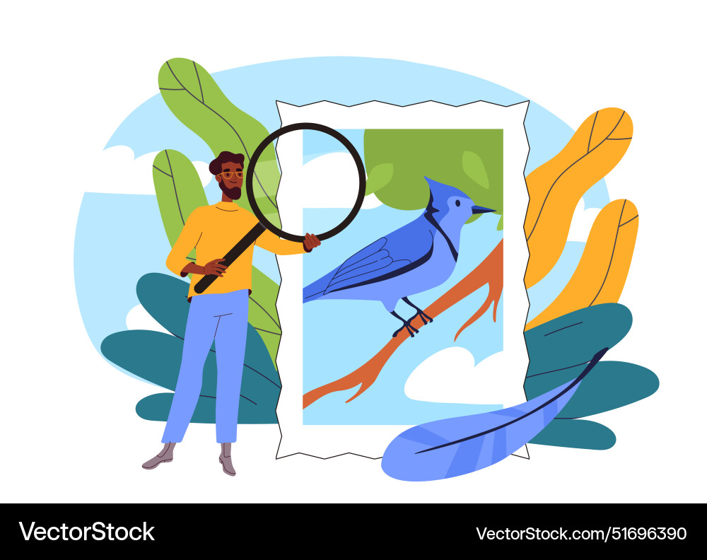 Man collects postage stamps Royalty Free Vector Image