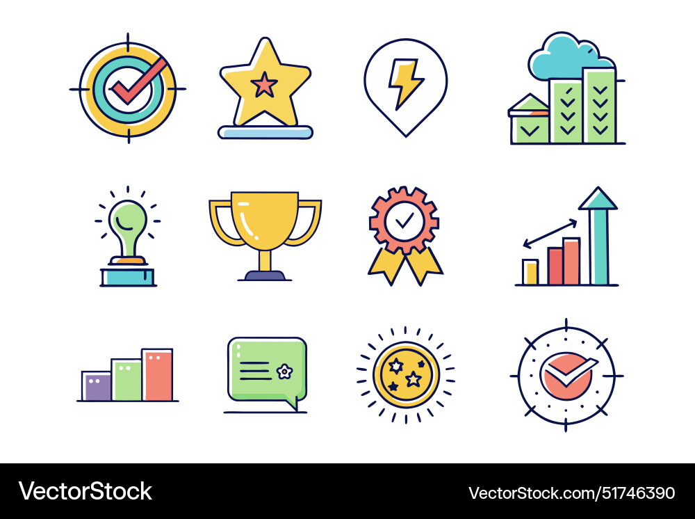 Success award growth win colorful icon set Vector Image