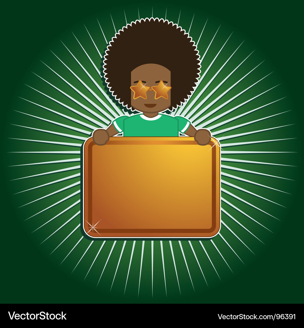 Afro boy holding sign Royalty Free Vector Image