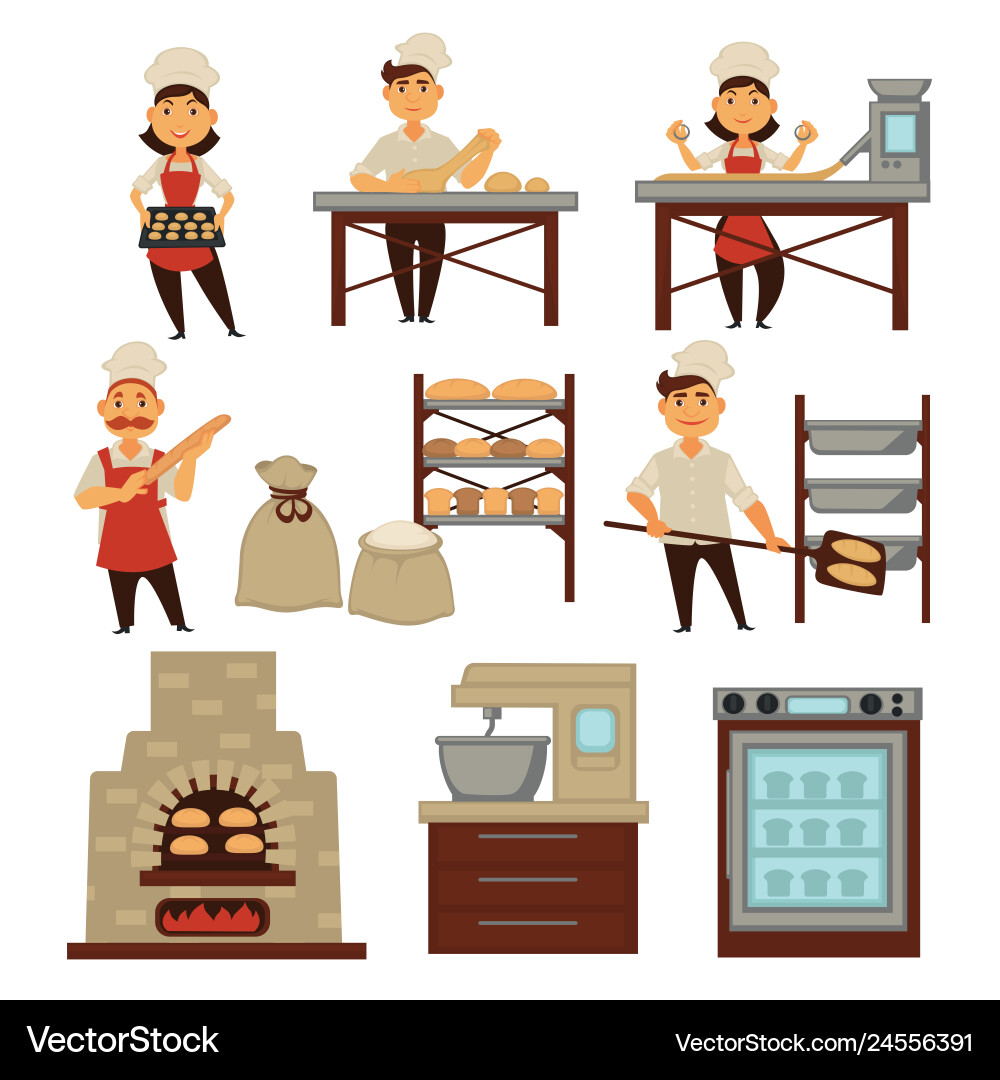 Bakery bakers and bread baking industry Royalty Free Vector