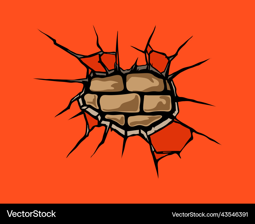 Broken wall with a crack comics cartoon style Vector Image