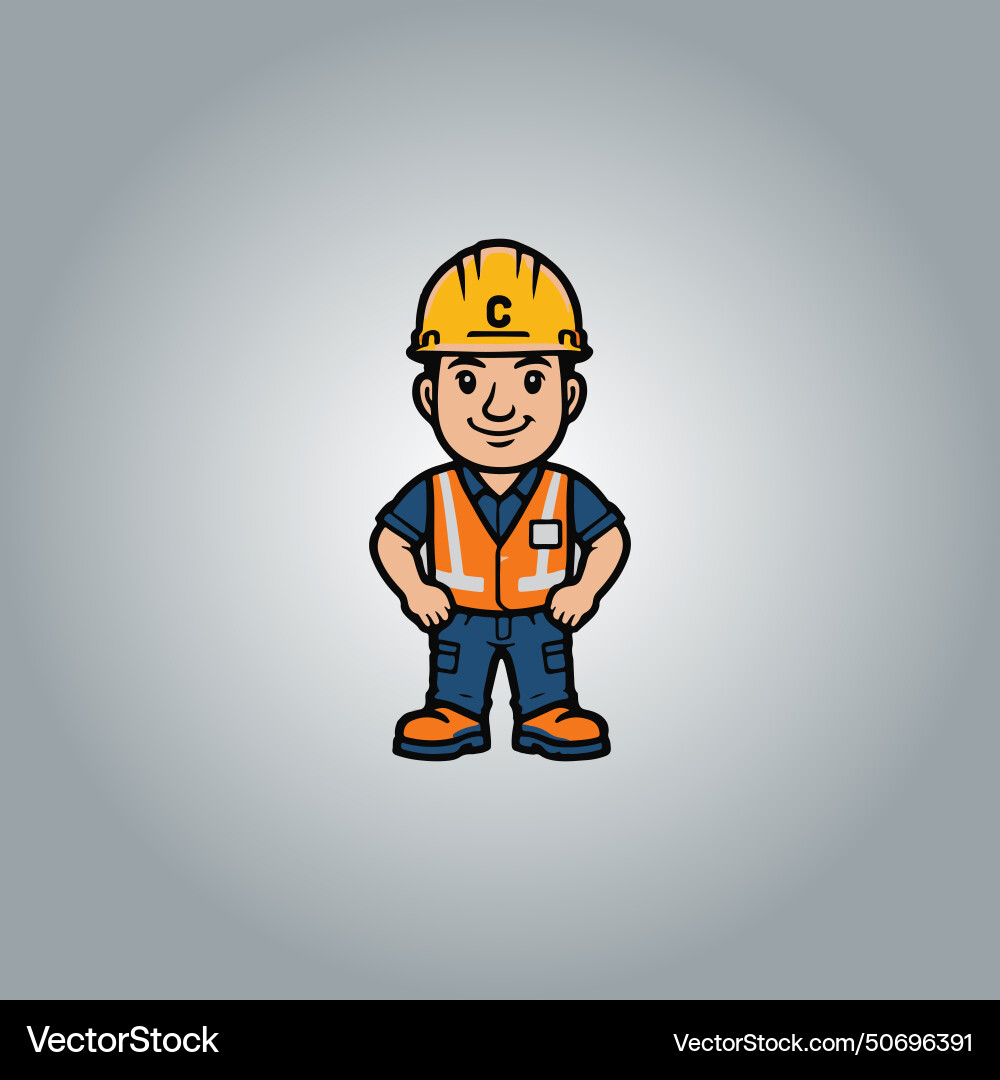 Logo construction worker flat character Royalty Free Vector