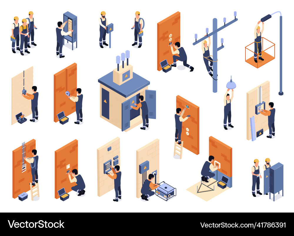 Technician isometric set Royalty Free Vector Image