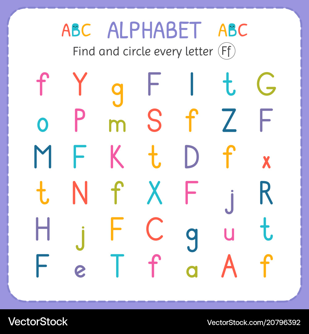Find and circle every letter f worksheet Vector Image