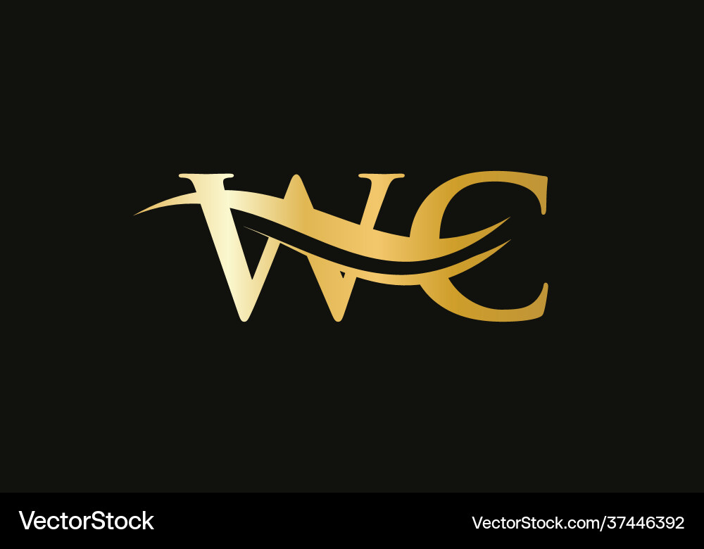 Initial gold letter wc logo design Royalty Free Vector Image