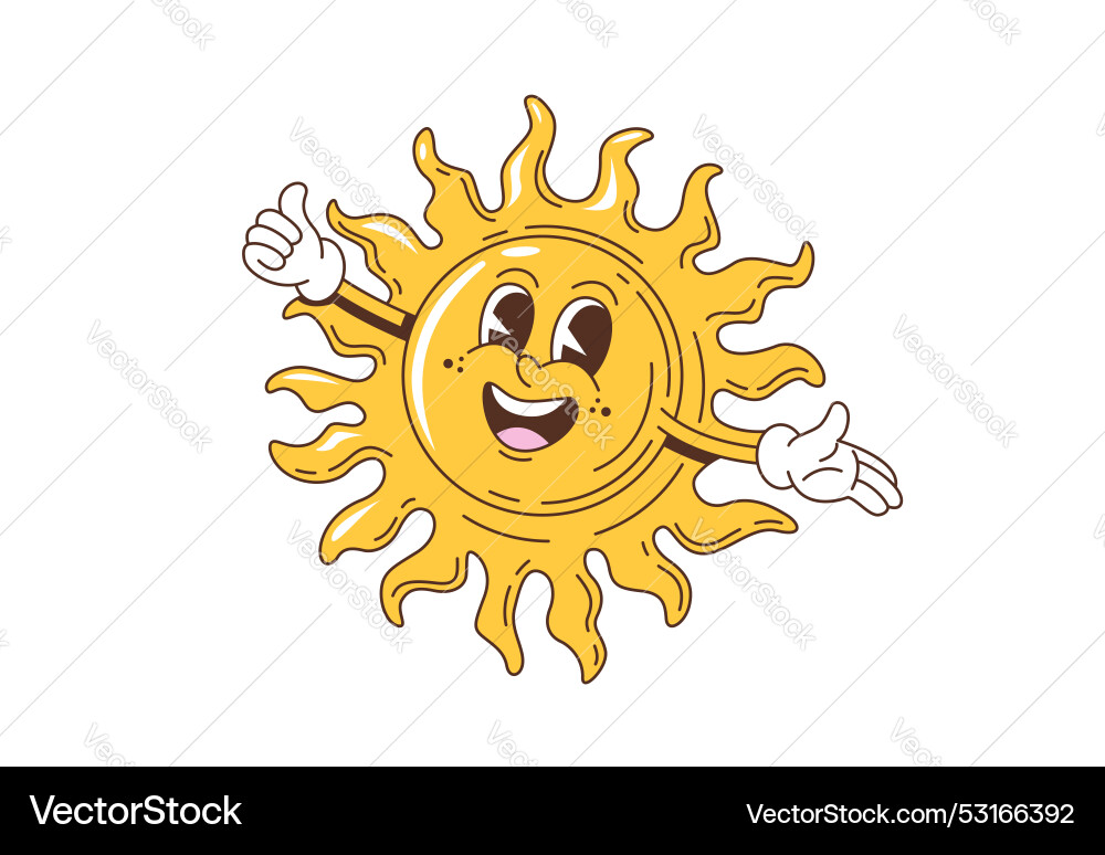 Retro groovy sun isolated cartoon character Vector Image