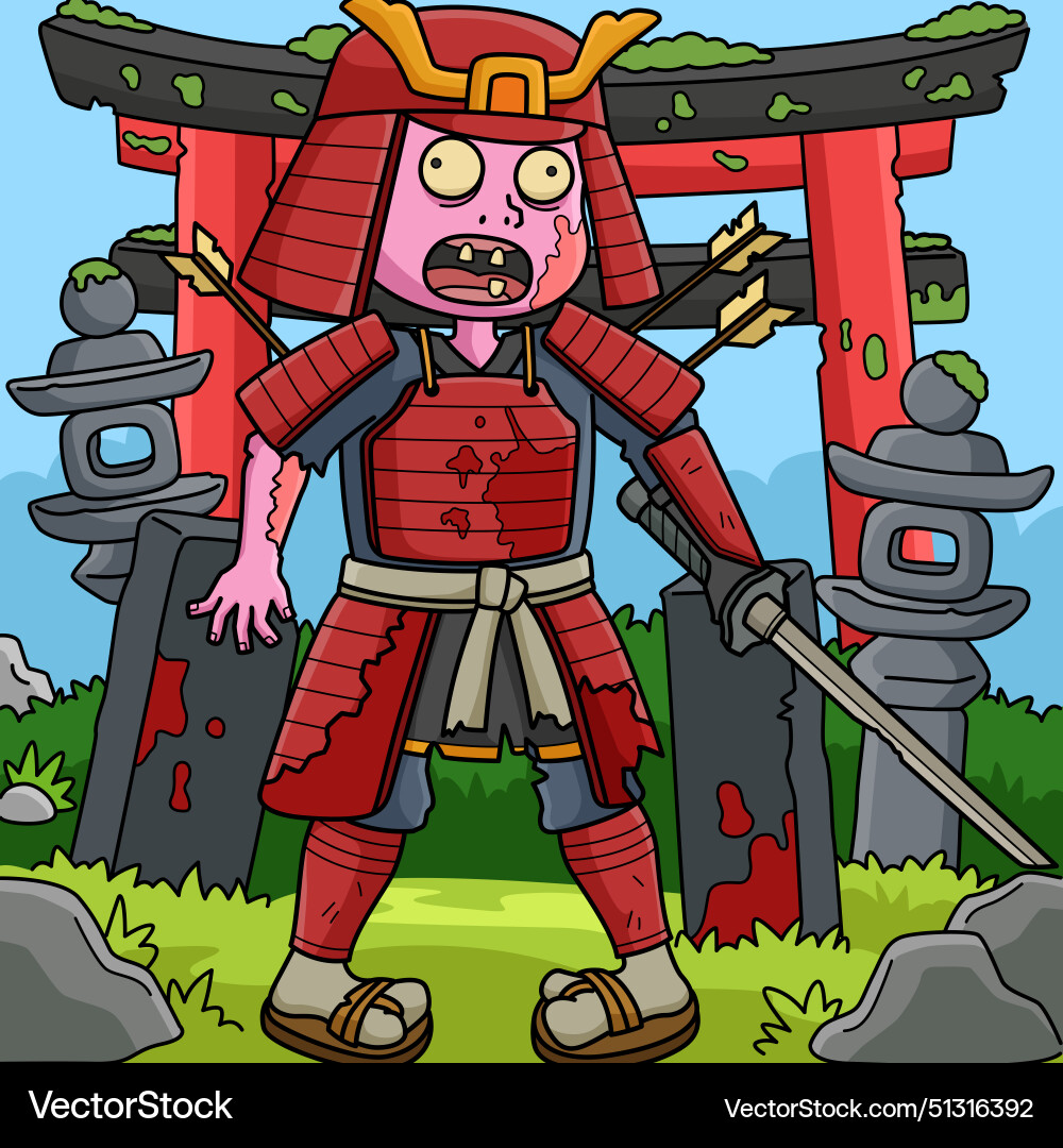 Zombie samurai colored cartoon Royalty Free Vector Image